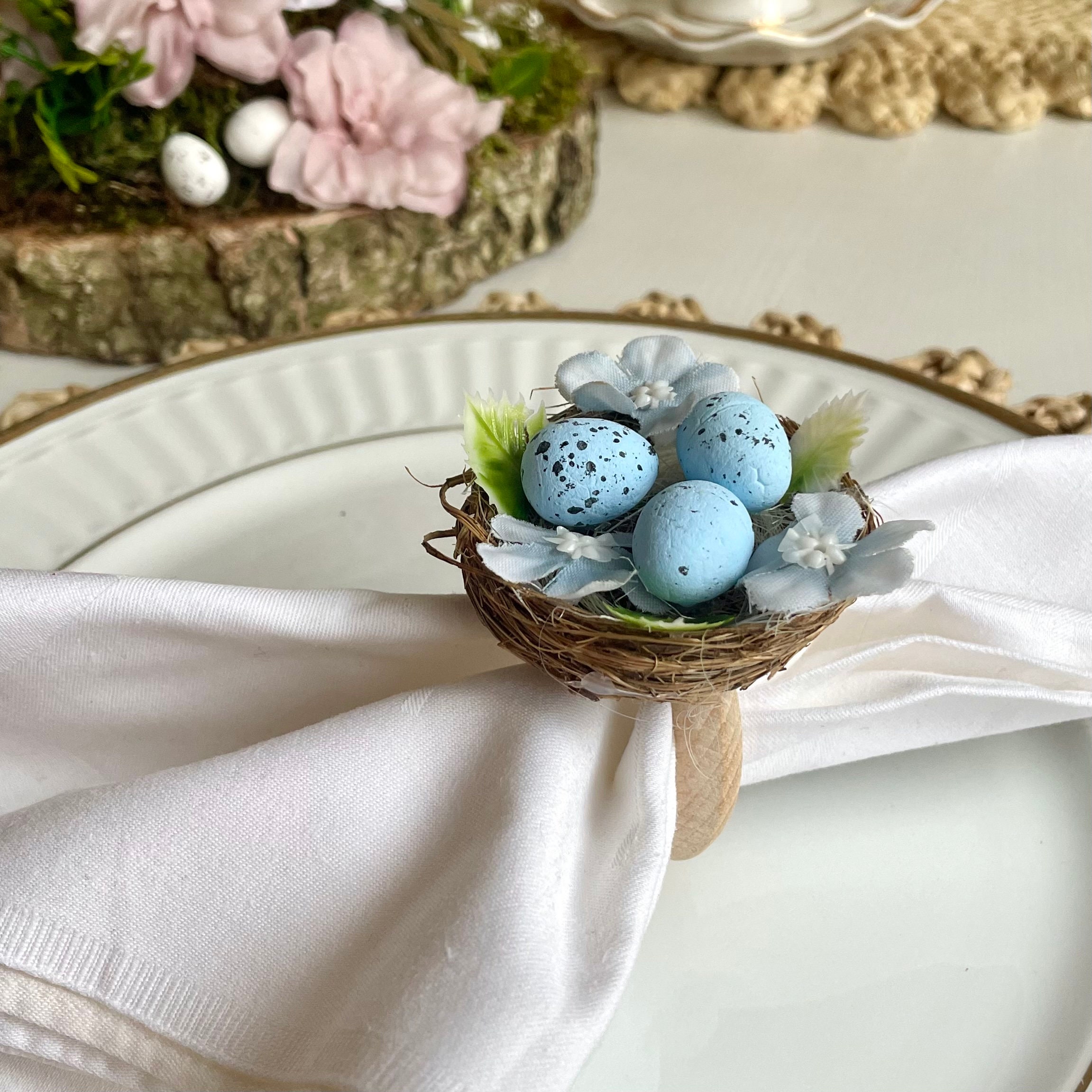 Sky Blue Easter Napkin Rings Bird Nest Napkin Rings Spring Napkin Rings ...