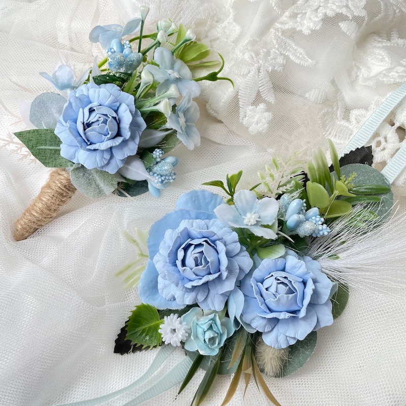 Dusty Blue Boutonniere - Etsy