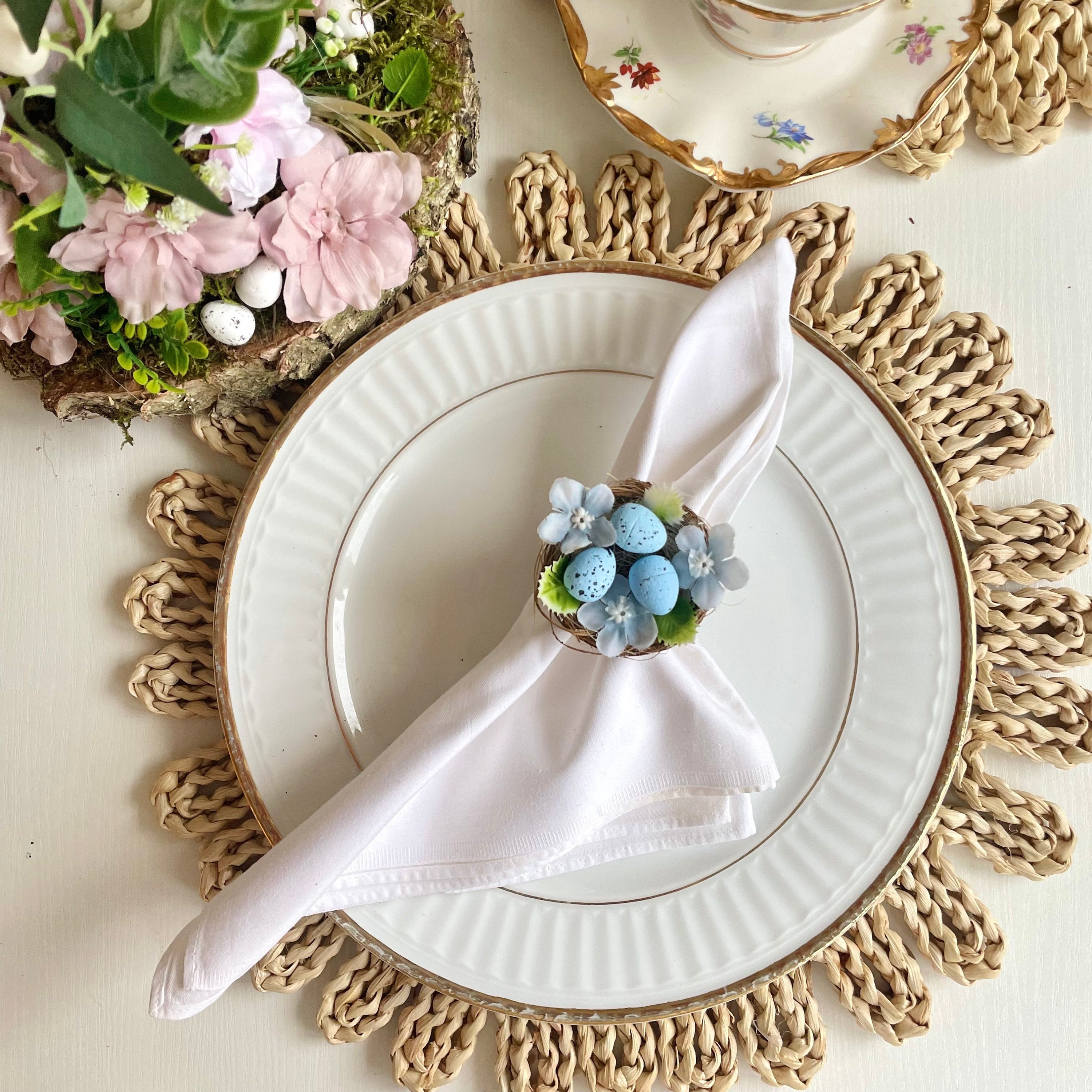 Sky Blue Easter Napkin Rings Bird Nest Napkin Rings Spring Napkin Rings ...