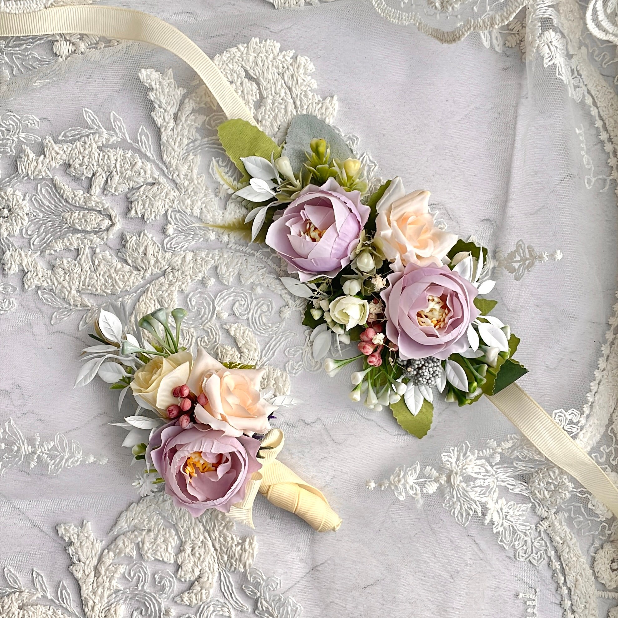 Corsage and Boutonniere Set Lilac Boutonniere Prom Corsage Boho ...