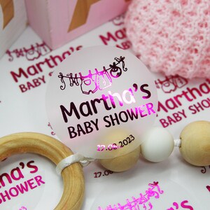 Baby Shower Semi Clear Round Matt Frosted Sticker Labels in Pink, Gold ...