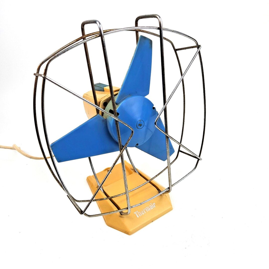 Retro 60s Desk Top Wall Fan by Thermair , Cream, Blue & Chrome , Mid ...