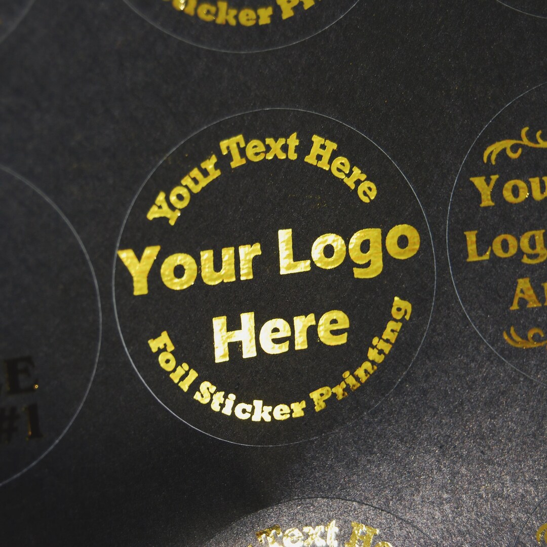 Black Personalised Logo Stickers, Custom Round Metallic Foil Business ...
