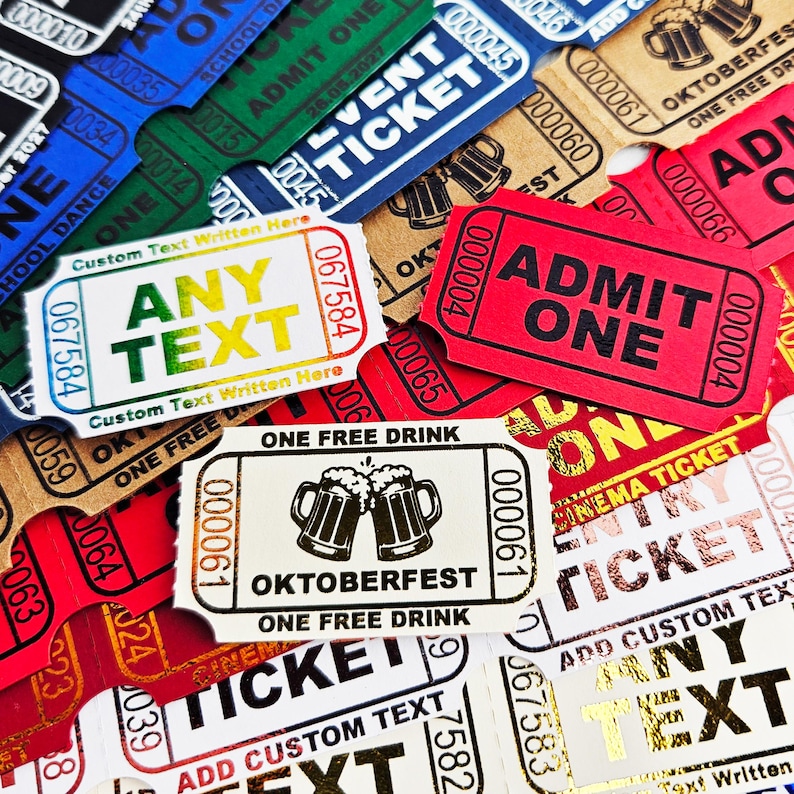 80 Small Custom Numbered Tickets, Admit One Token Stubs, Perforated ...