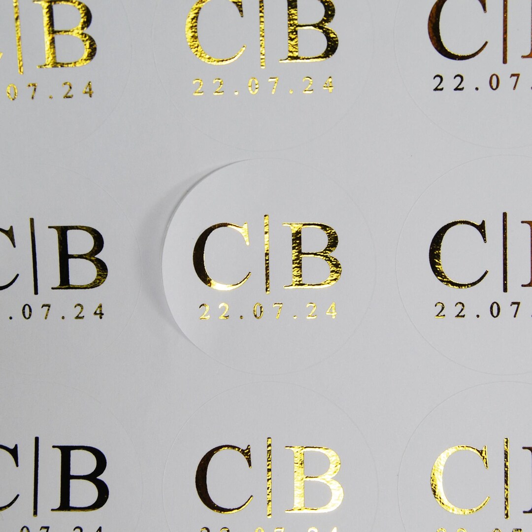 Wedding Initial Stickers, Favour Labels, Personalised Metallic Gold ...