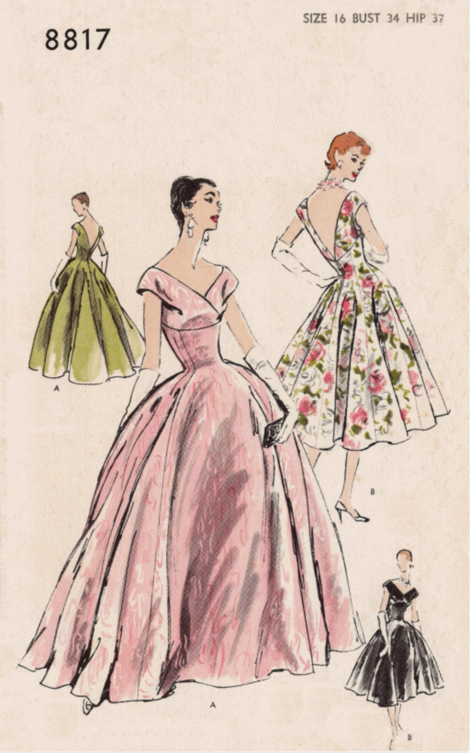 Vintage 1950s Vogue 8817 Wedding Dress Pattern PDF Instant Digital ...