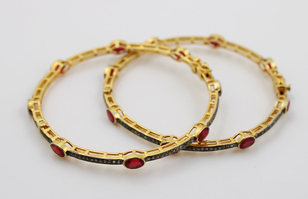Latest & Beautiful 14k Gold Ruby Stone Bangle_rosecut Pave - Etsy