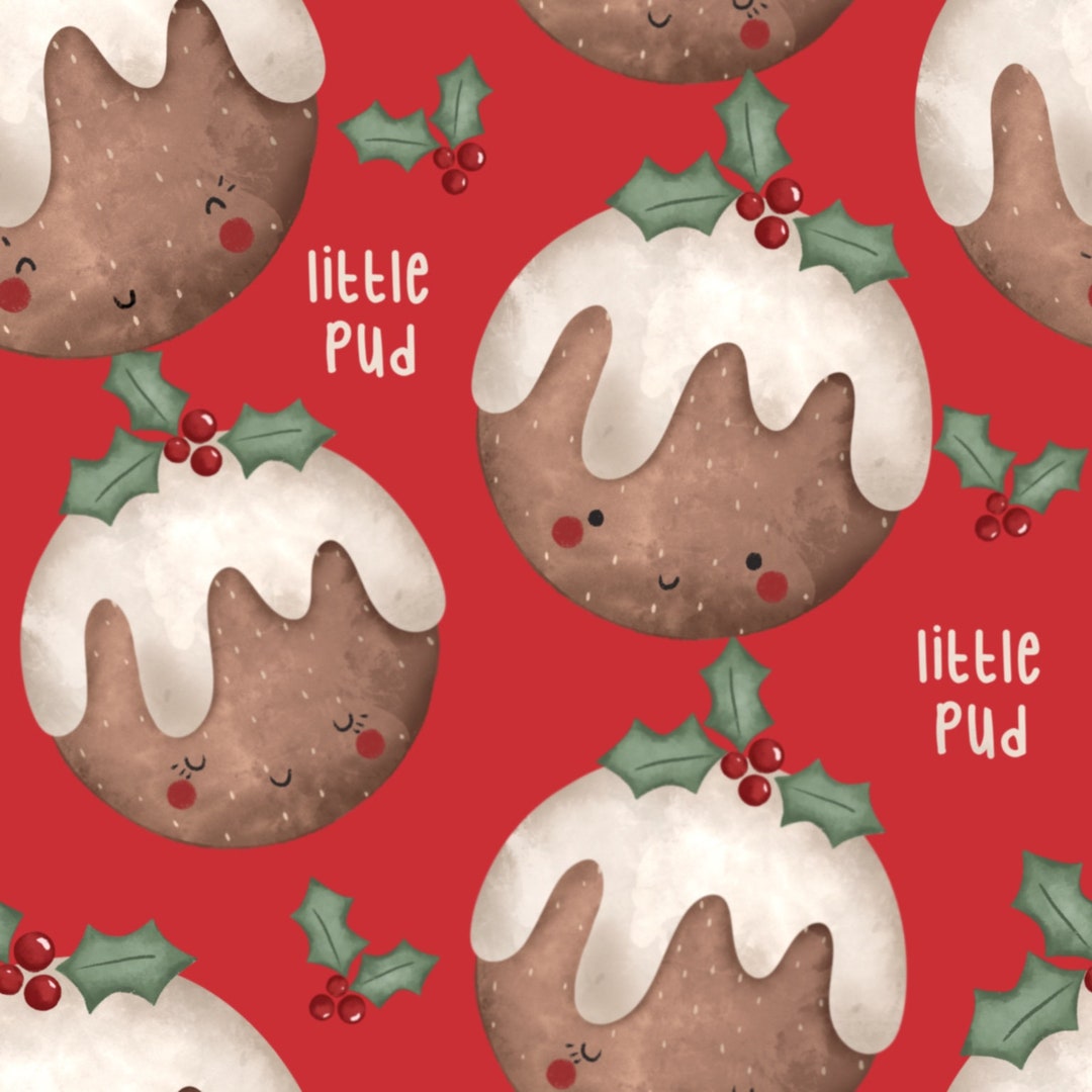 Christmas Puddings Green Happy Face , Scandi , Fun Xmas Print Pattern ...