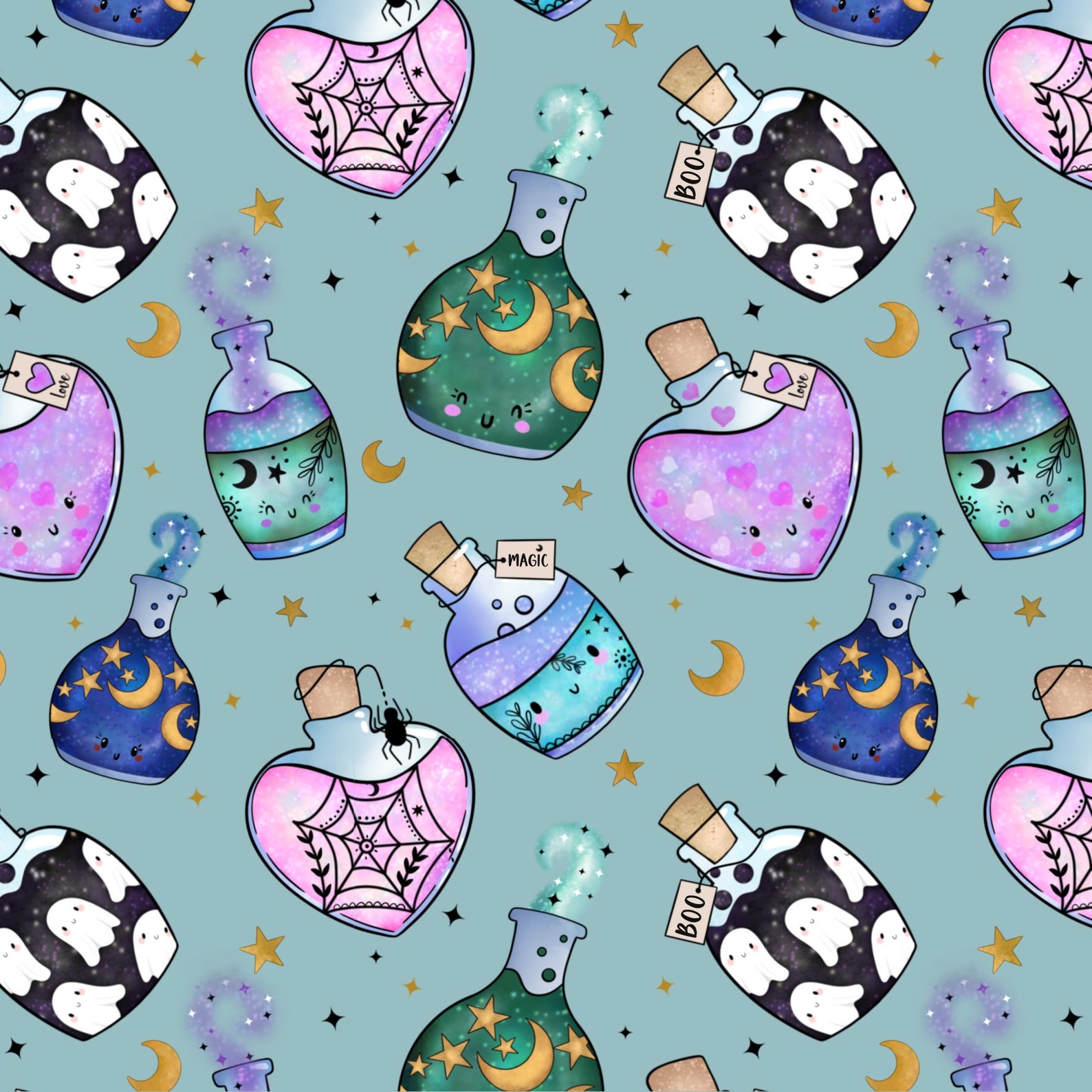Cute Potions , Spooky Halloween ,happy , Cosy Autumn Design Pattern ...