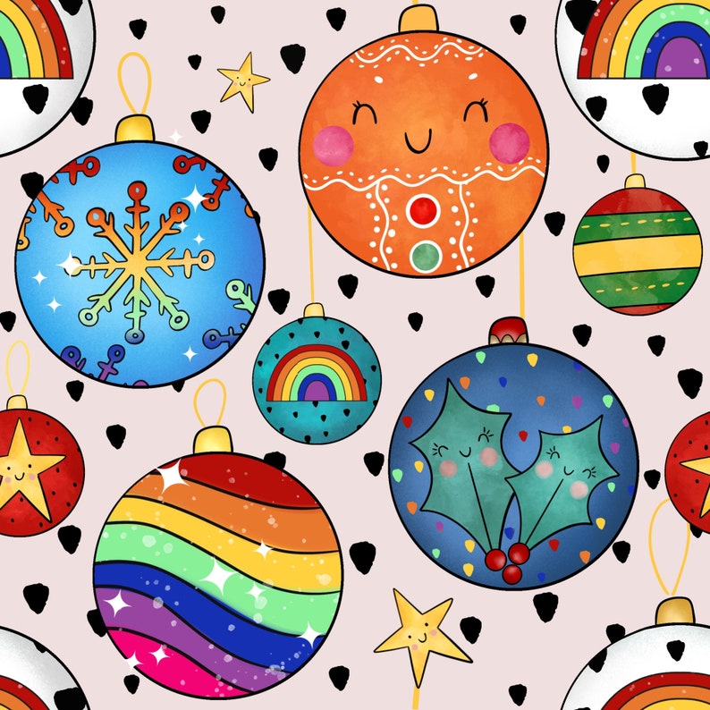 Christmas Rainbow, Fun Xmas Baubles,holly,gingerbread,santa, Snowman ...