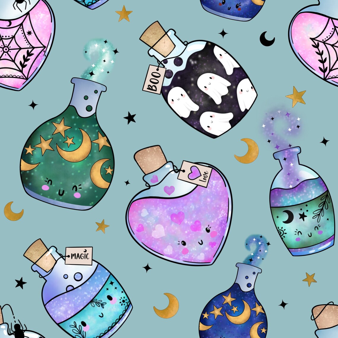 Cute Potions , Spooky Halloween ,happy , Cosy Autumn Design Pattern ...