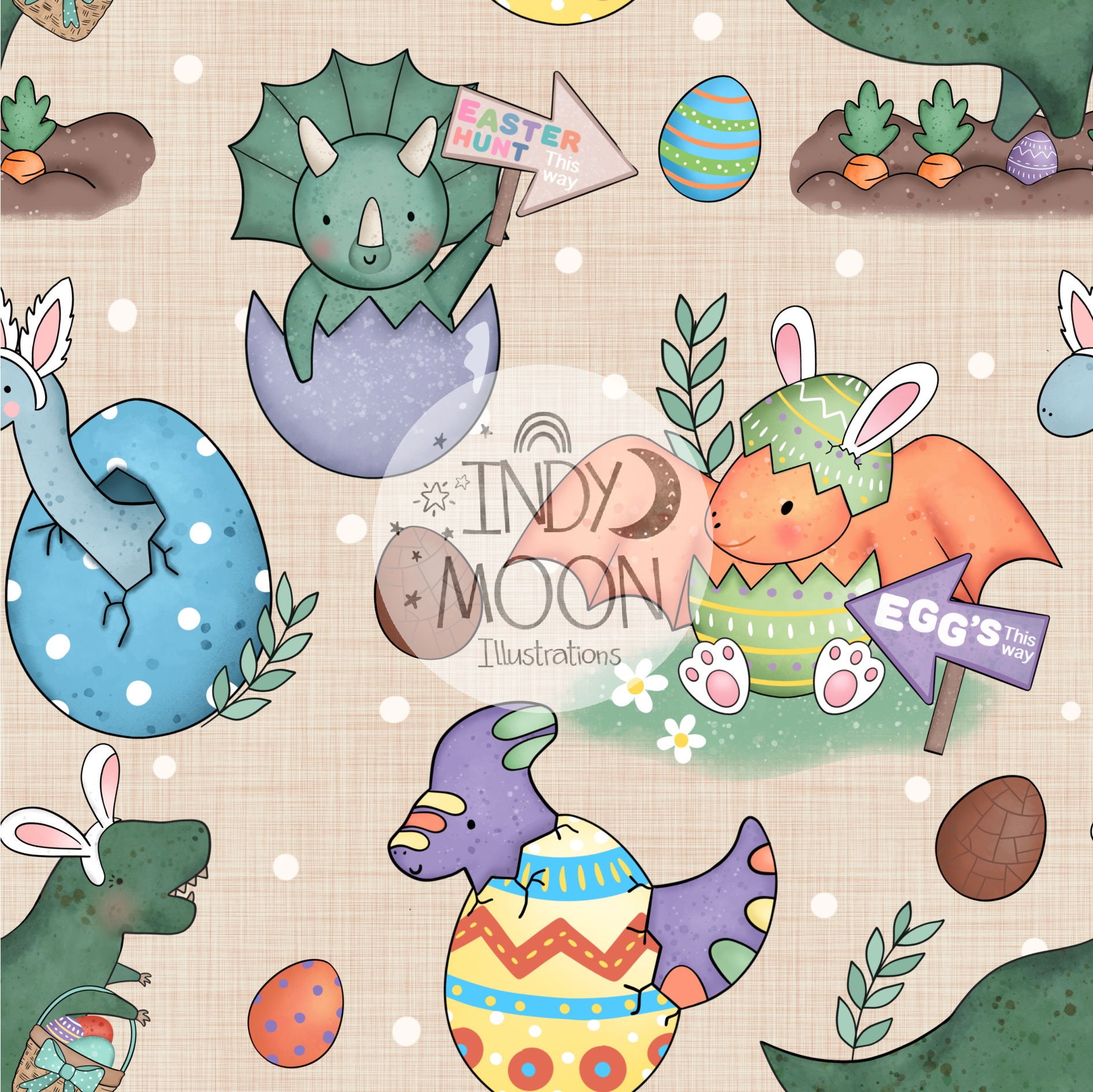 Easter Dino Dinosaurs Egg Hunt . Cuteprint , Fun Rainbow Seamless ...