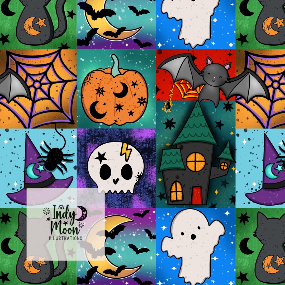 Spooky Halloween Patchwork Halloween Magical Boho Spider Webs Spooky ...