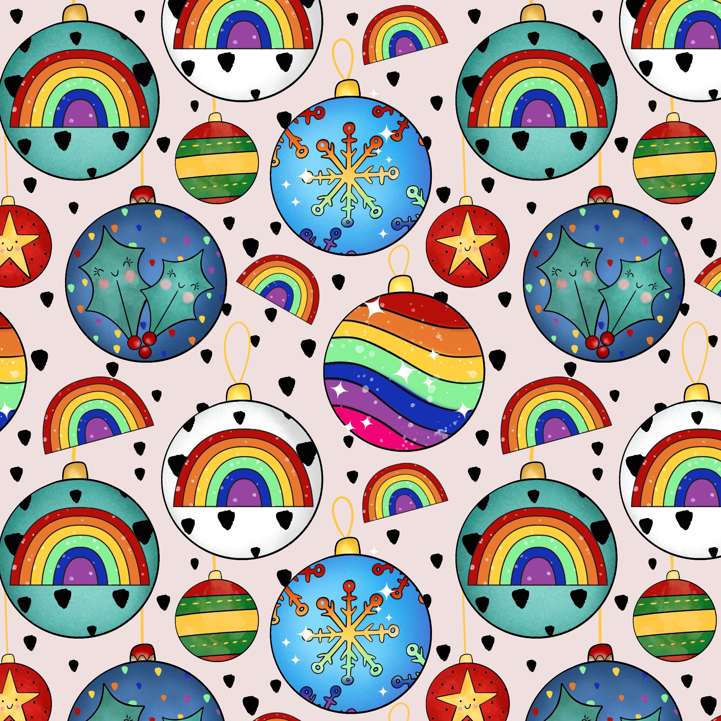 Christmas Rainbow, Fun Xmas Baubles,holly,gingerbread,santa, Snowman ...