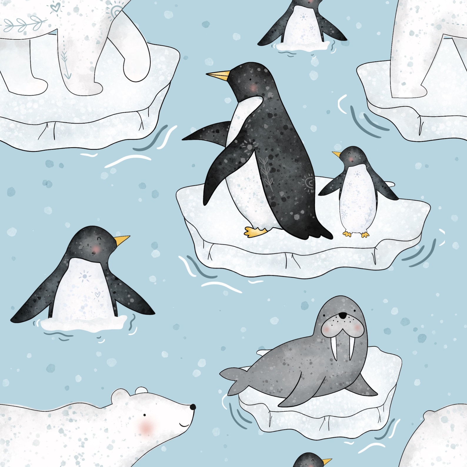 Christmas Winter Artic Animals Polar Bear, Penguin, Walrus , Fun Xmas ...