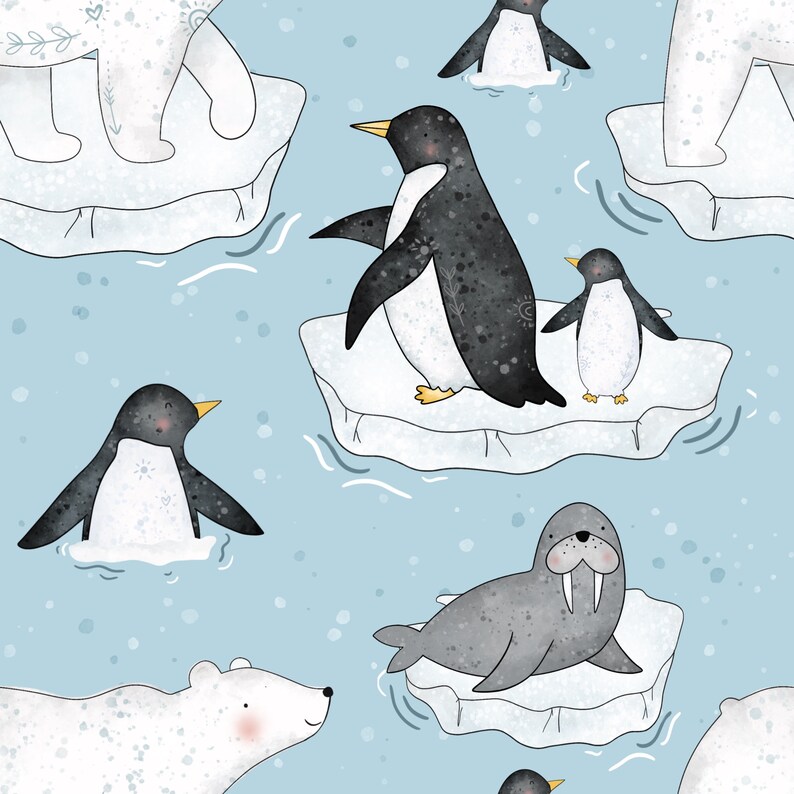 Christmas Winter Artic Animals Polar Bear, Penguin, Walrus , Fun Xmas ...
