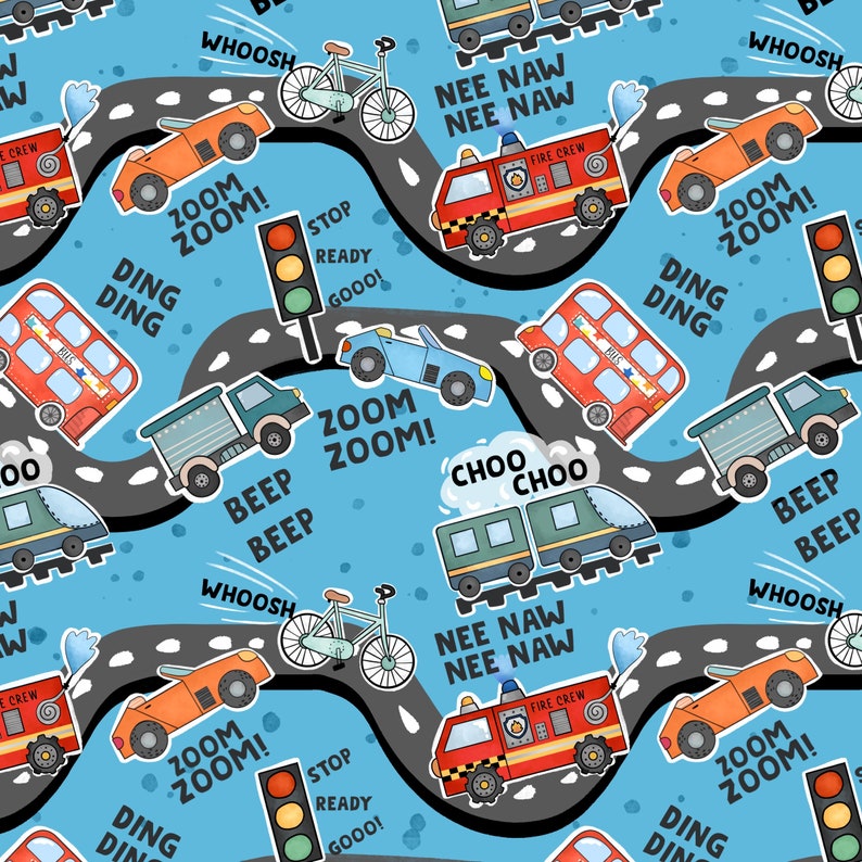 Cars , Vans, Fire Engine,beep Beep Train ,zoom Seamless Pattern Design ...