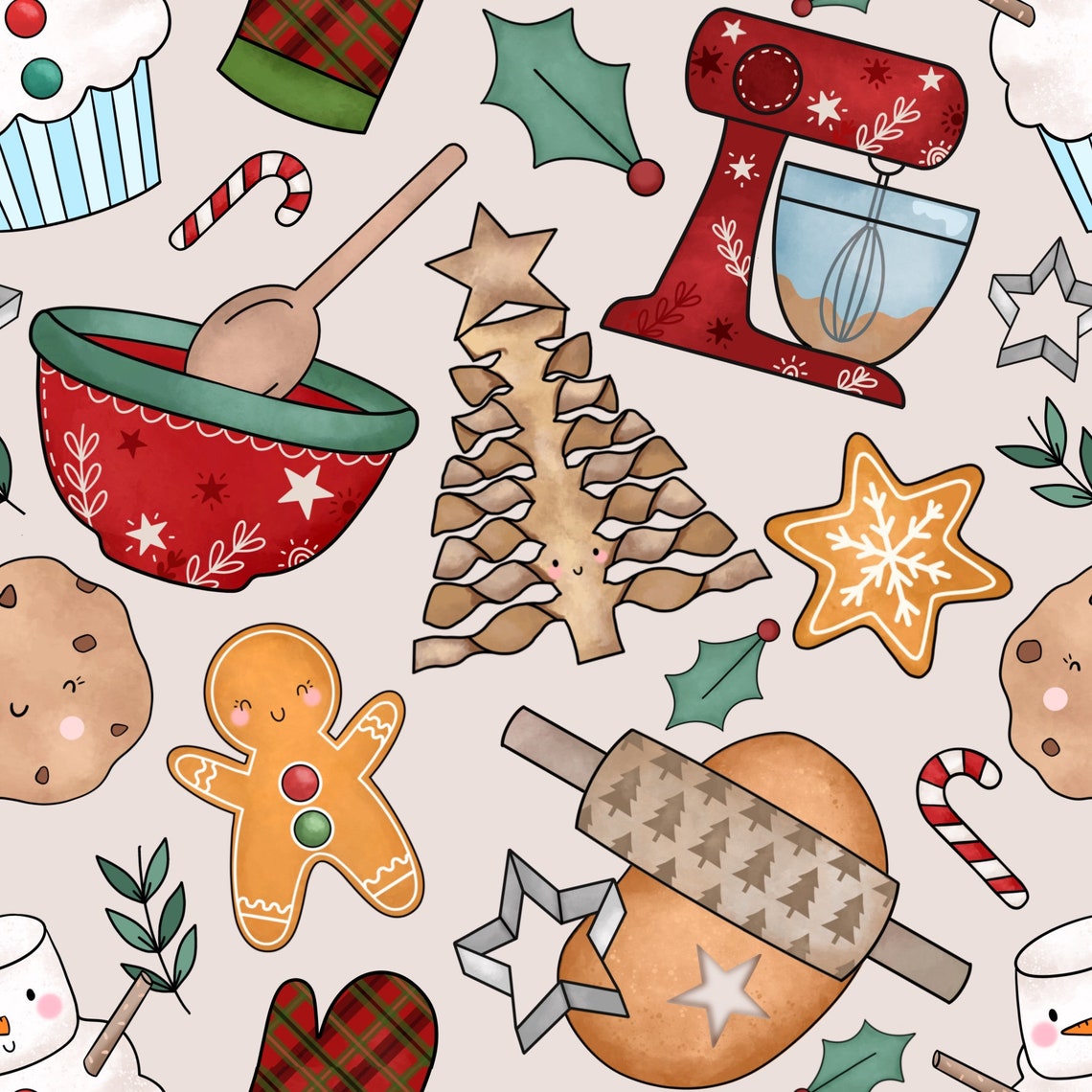 Christmas Gingerbread Man , Scandi , Fun Xmas Print Pattern Digital ...