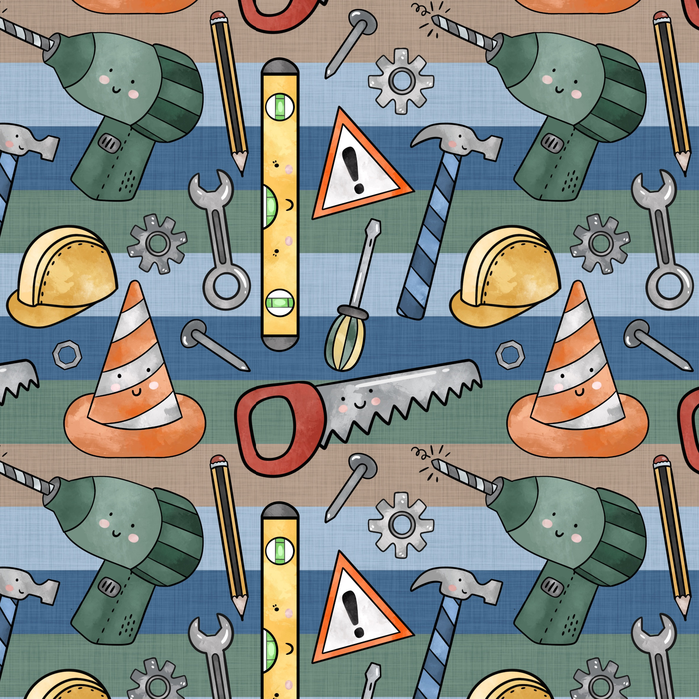 Cute Tools , Hammer , Drill Pretend Play Y Print Kids Pattern Digital ...