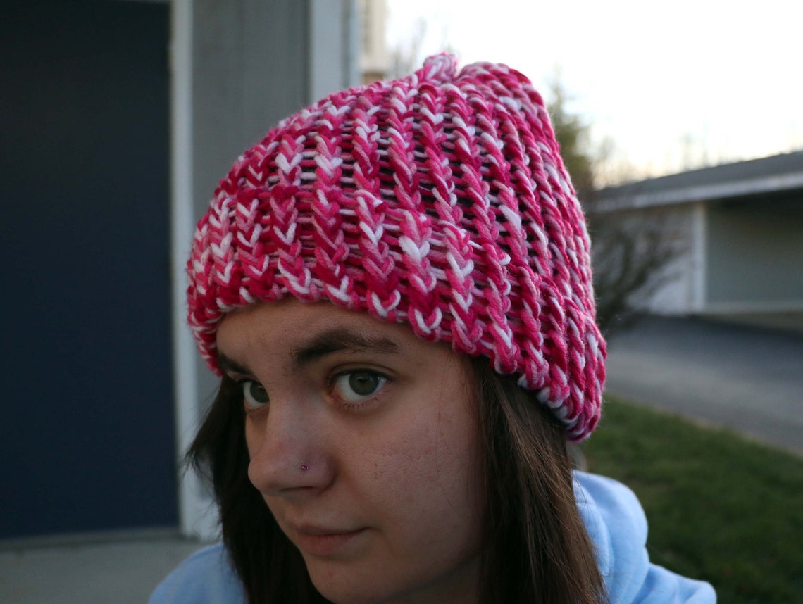 Pink and White Winter Hat, Knitted Winter Hat, Knit Beanie, Winter Gift ...