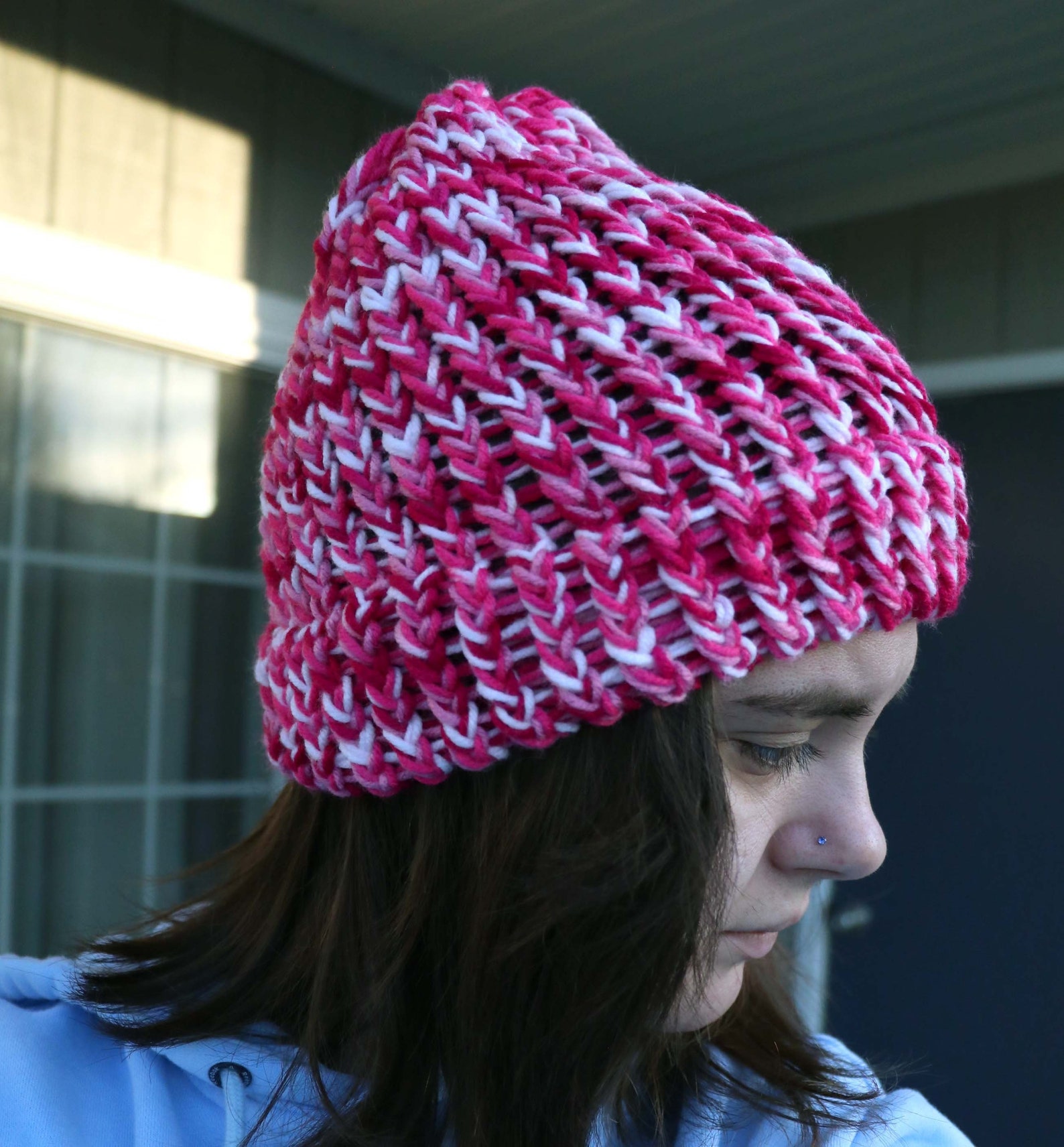 Pink and White Winter Hat, Knitted Winter Hat, Knit Beanie, Winter Gift ...