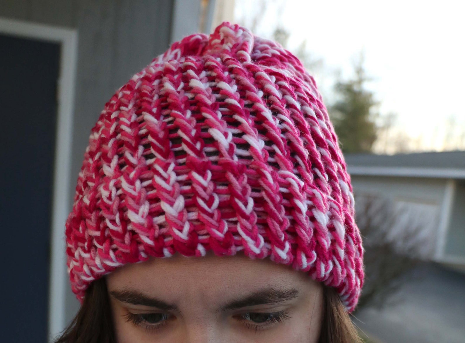 Pink and White Winter Hat, Knitted Winter Hat, Knit Beanie, Winter Gift ...