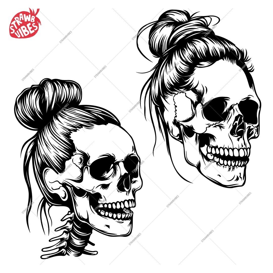 Girl Skull PNG, SVG, Messy Bun Skull Svg, Skeleton Woman Svg, Mom ...