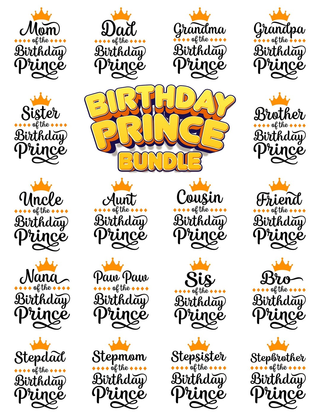 Birthday Prince Svg, Png Bundle, 18 Designs for Birthday Boy's Family ...