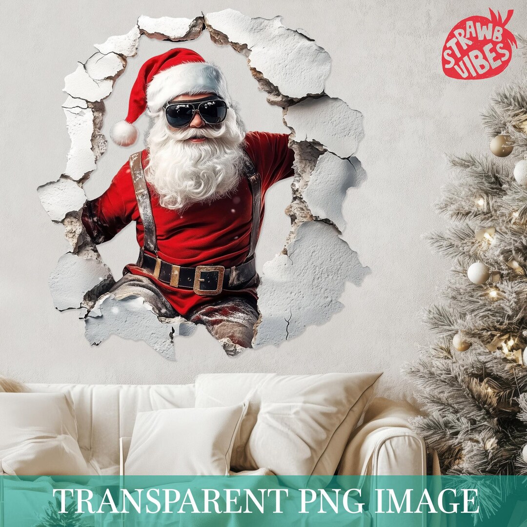 3D Santa Claus Broken Wall Png, Christmas Decor Png, Santa Breaking ...