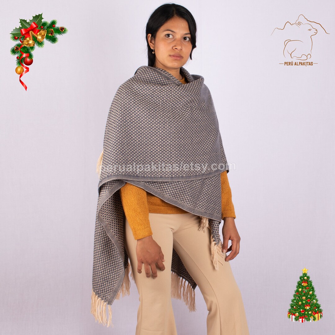 Alpaca Wool Ruana Cape, Geometric Pattern, Handmade Peruvian Scarf - Etsy