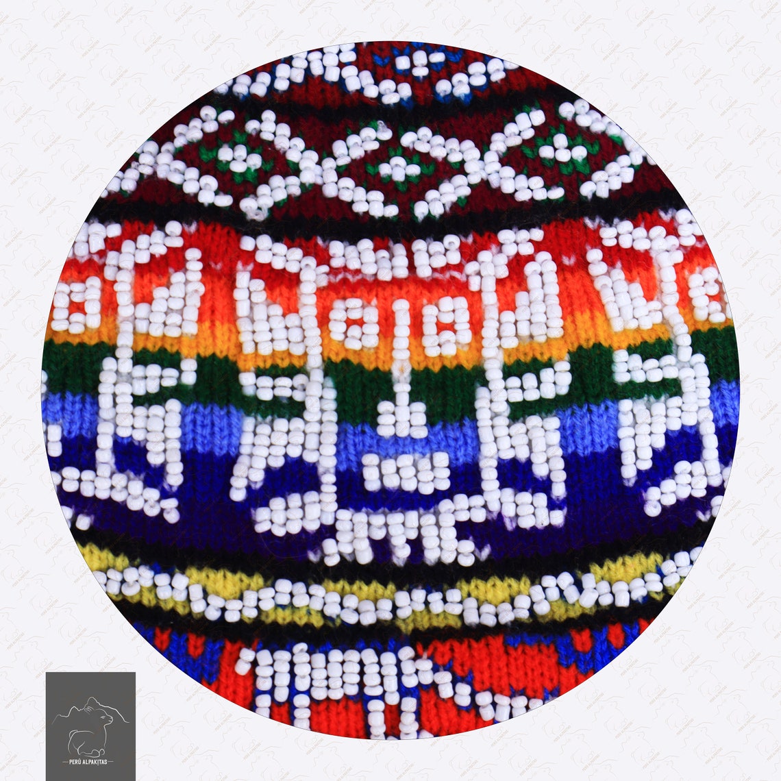 Beaded Shaman Ch'ullo Peru Winter Hat Colorful Pom Poms Tassels ...