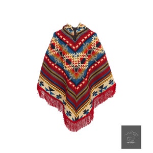 Alpaca Poncho With Native Pattern Red Triangular Design Native Pattern ...