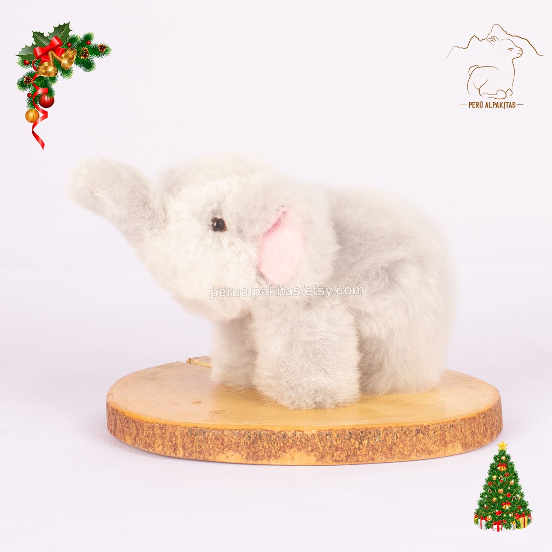 Baby Alpaca Fur Stuffed Elephant, White Elephant, Lead Elephant ...