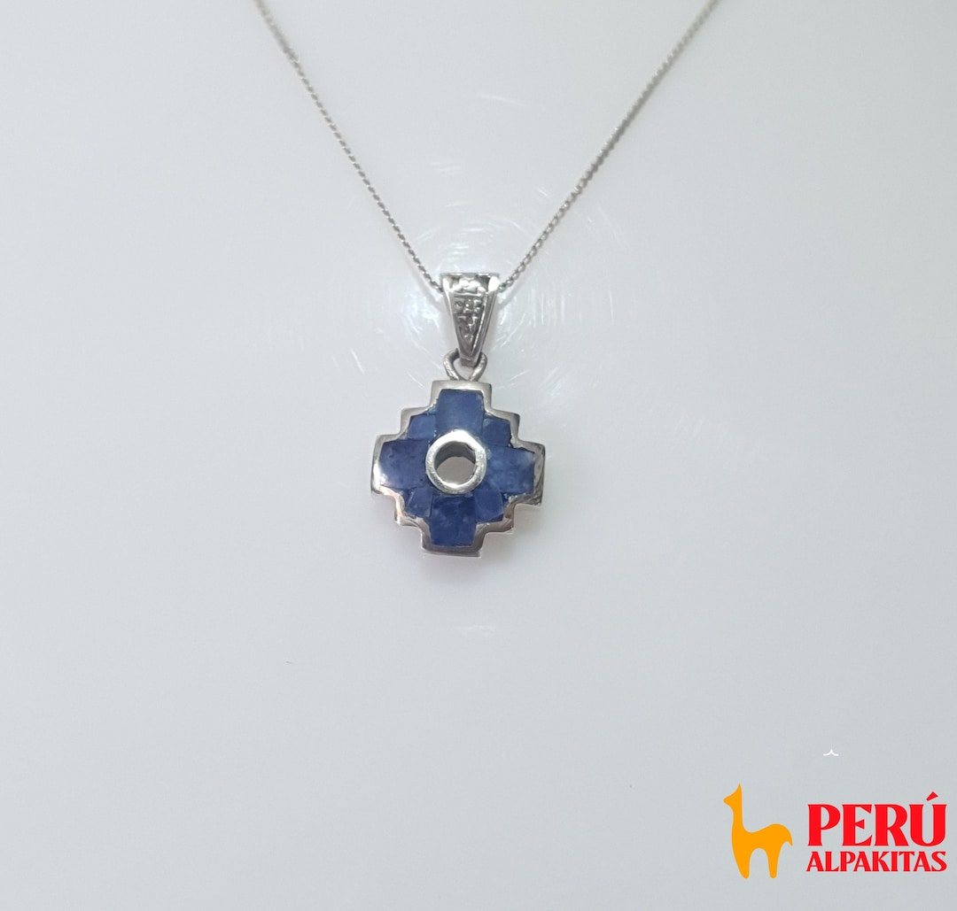 Sapphire-blue Chakana Pendant - Elegant 950 Silver Andean Cross ...
