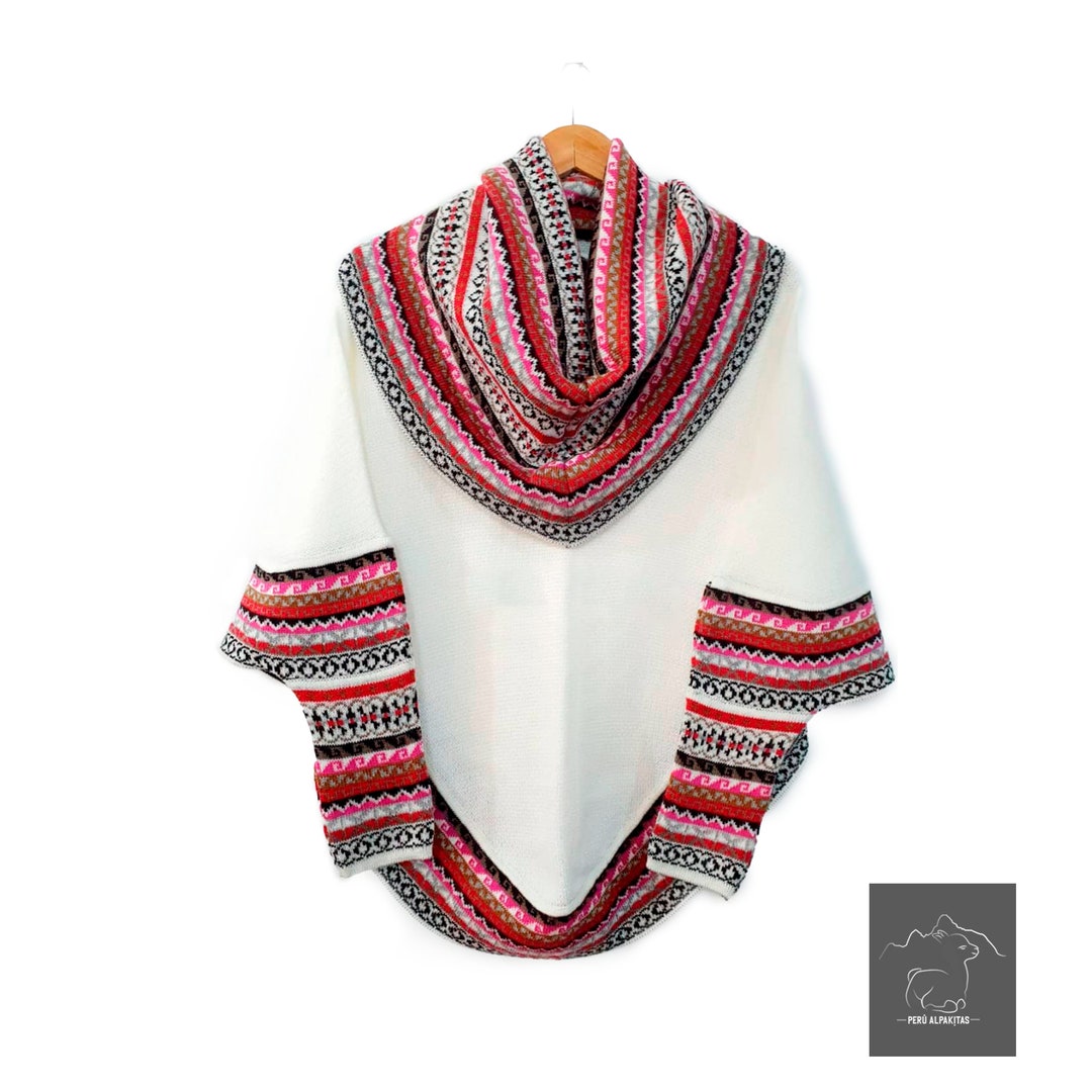 Handmade Alpaca Blend Poncho, Hooded Cape With Sleeves, Peruvian Style ...