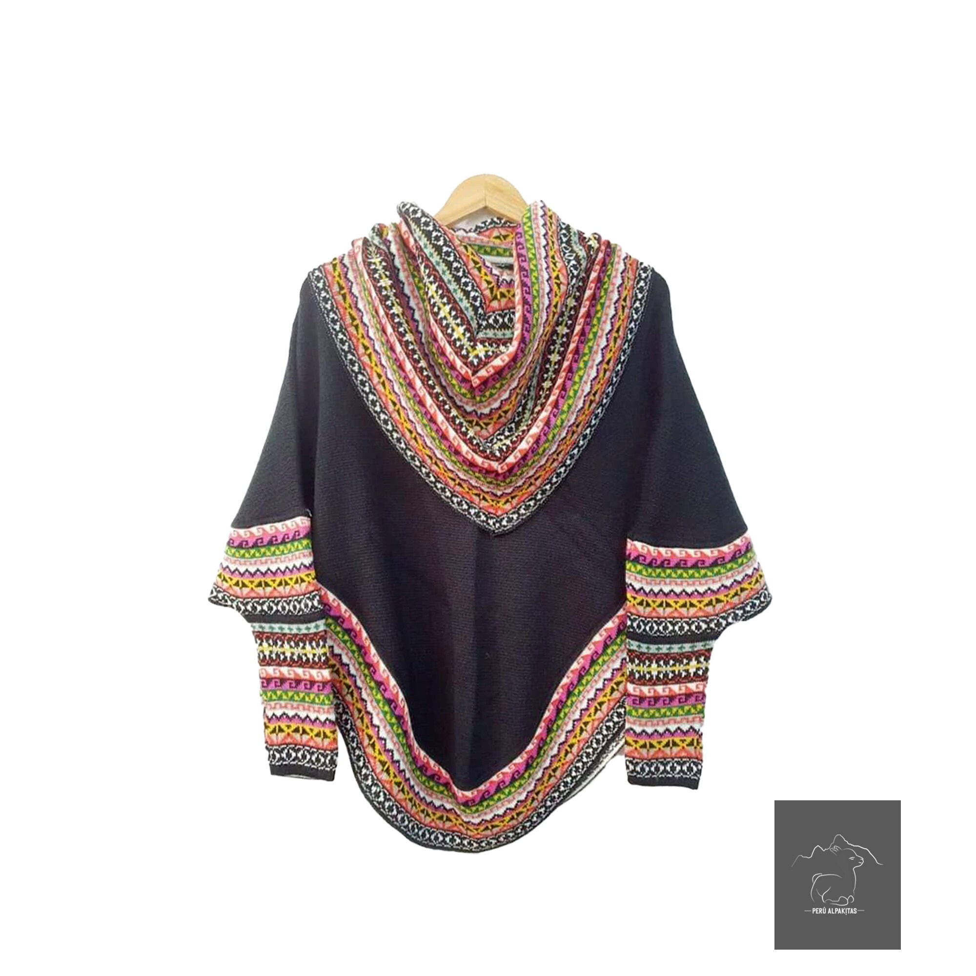 Handmade Alpaca Blend Poncho, Hooded Cape With Sleeves, Peruvian Style ...