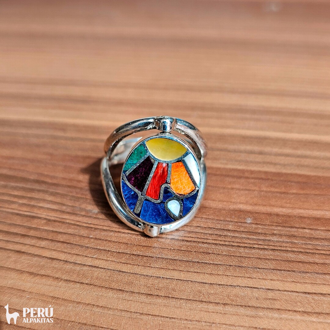 Reversible Inca Chrysocolla Wedding Ring | Handmade 950 Silver | Inlaid ...