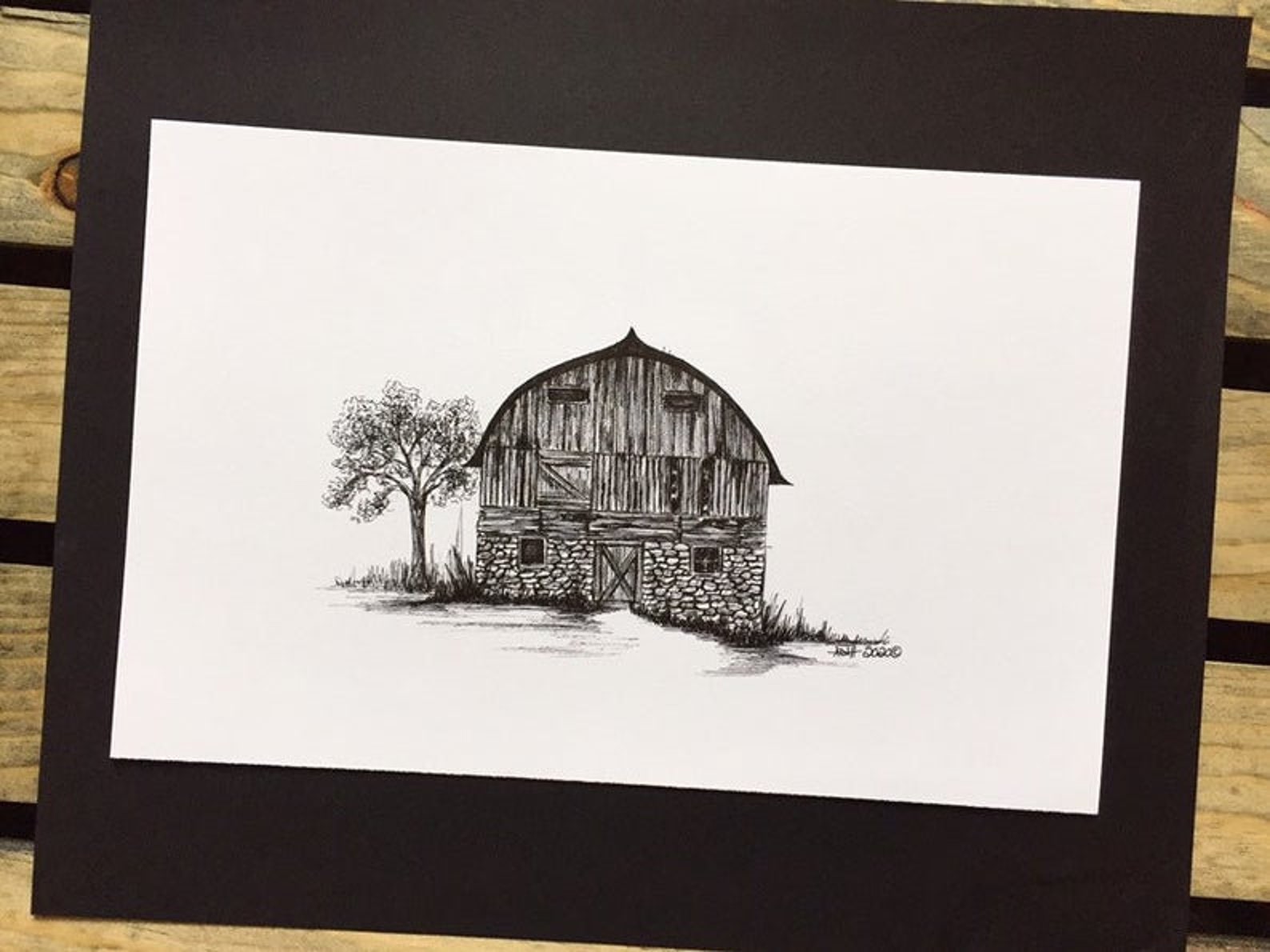 Pen and Ink Barn Drawing Original small farm artwork | Etsy