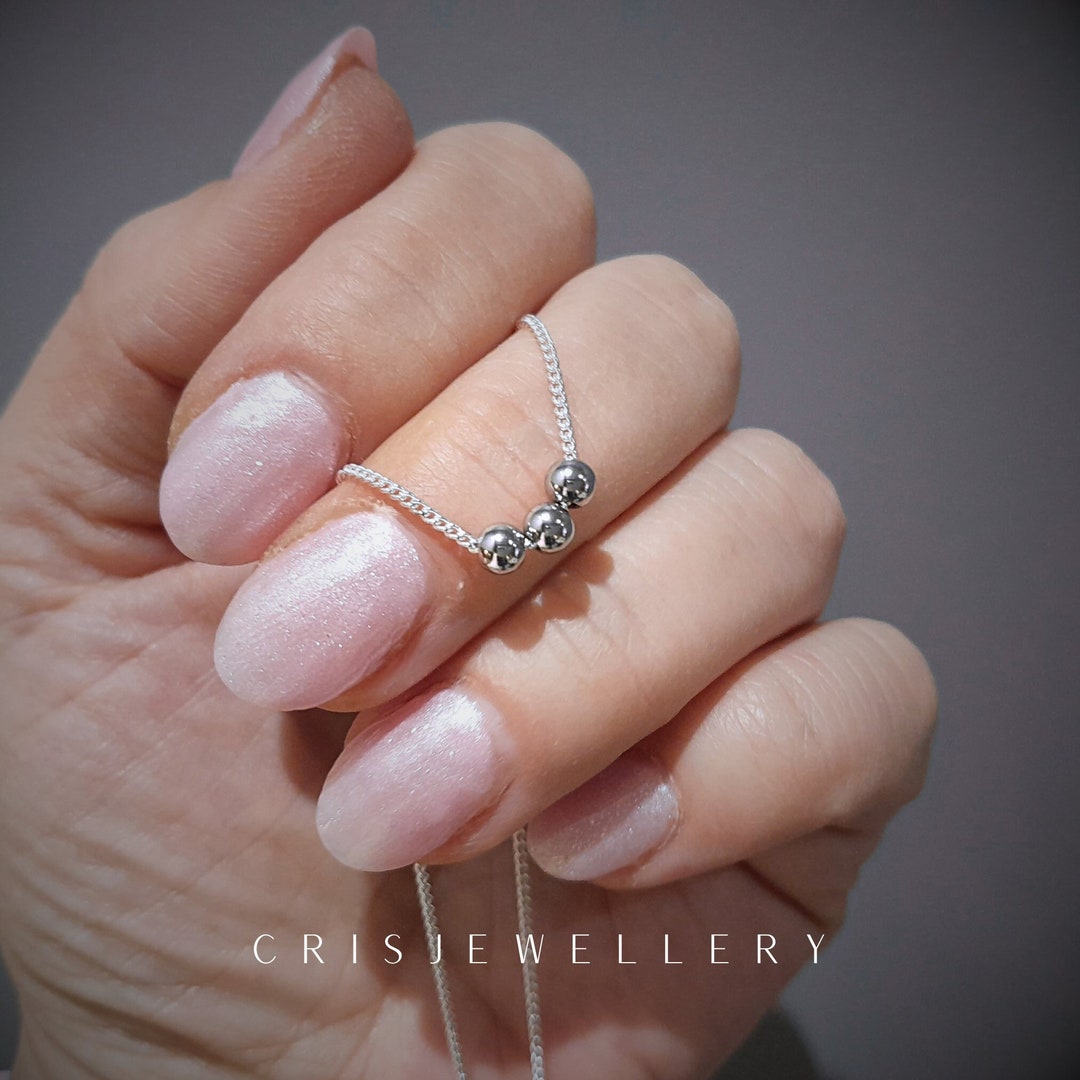 Silver Ball Bead Necklace Delicate Ball Chain Choker Rotating Sphere ...