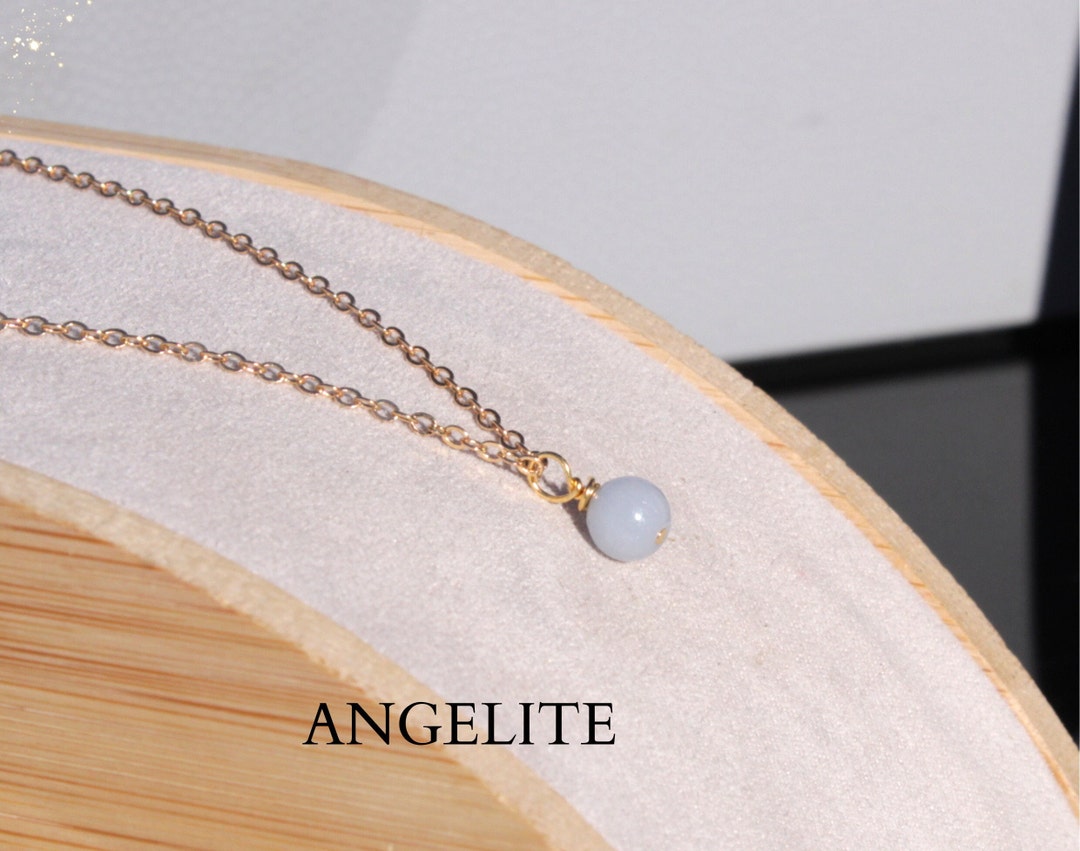 Aesthetic Blue Angelite Choker Necklace Gold Angelite Jewelry Dainty ...