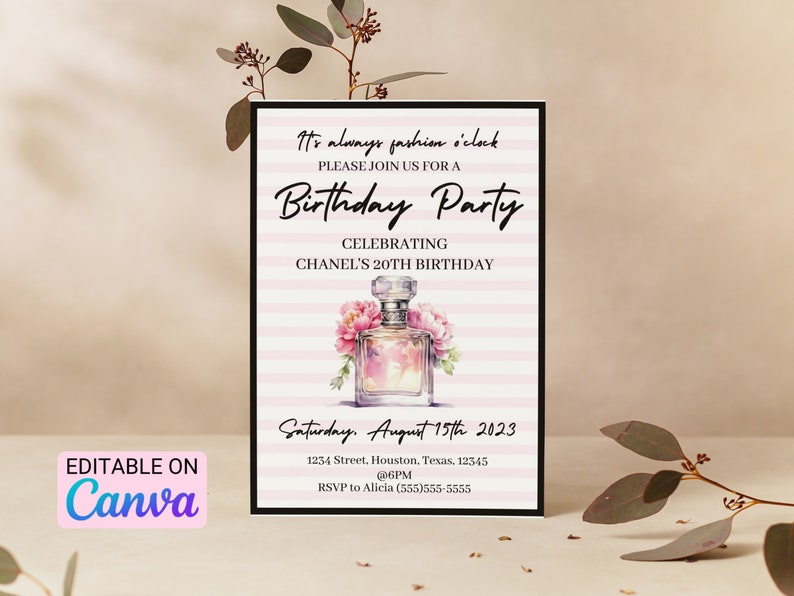 Chanel Inspired Birthday Event Invitation Paris Perfume Fashion ...