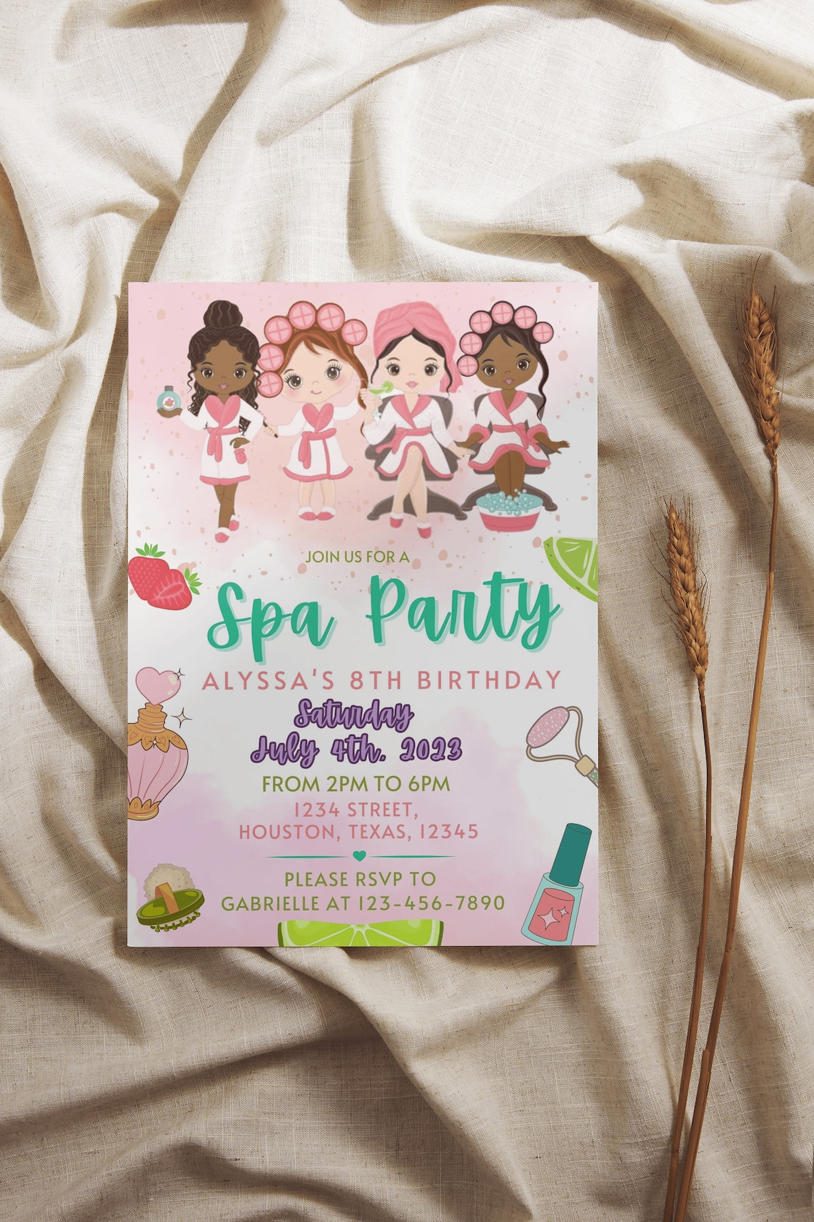 Spa Party, Editable Invitation on Canva, Kids Child Birthday ...