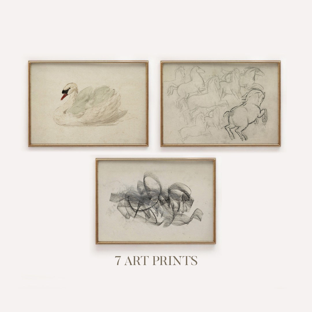 Gallery Wall Set of 3, Vintage Drawing Print Set, Nursery Wall Art ...