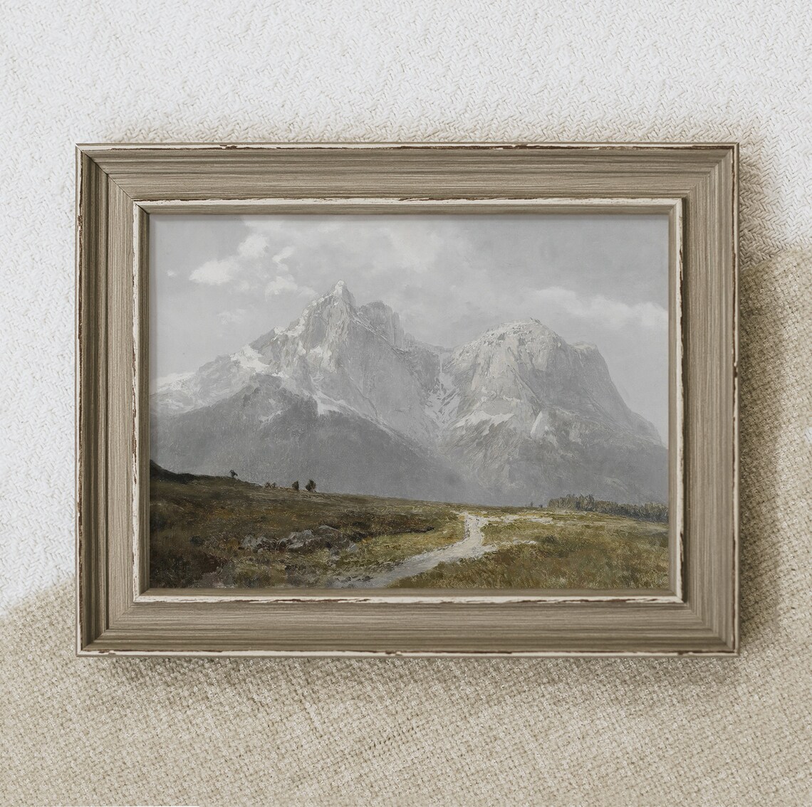 Vintage Mountain Landscape Prints, Muted Green Tonal, Mountainscape Oil ...