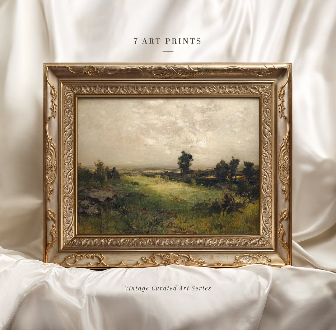 Vintage Moody Landscape Print, Meadow Rustic Wall Art, Antique Scenery ...