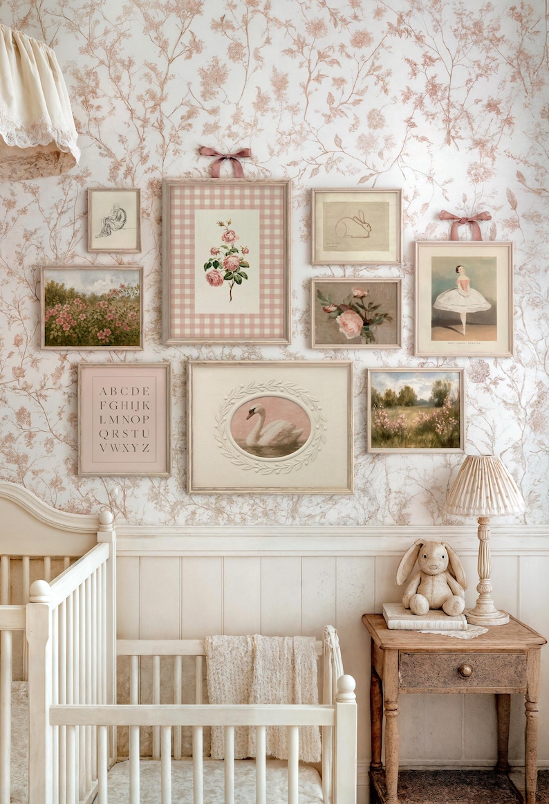 Pink Nursery Art Set: Vintage-inspired Girls Room Decor (digital ...