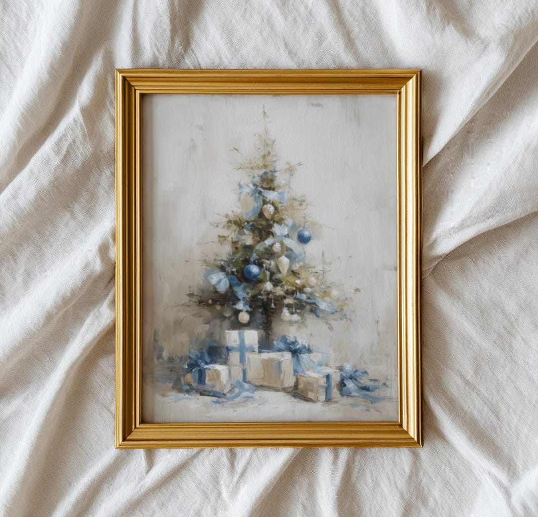 Blue Christmas Tree Print, Elegant Holiday Wall Art, Minimal Winter ...