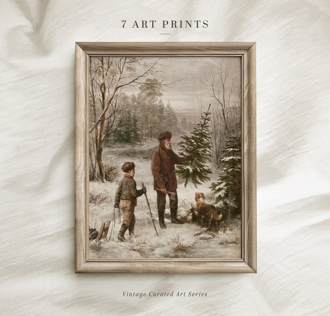 Vintage Christmas Print, Winter Oil Painting, Antique Painting ...