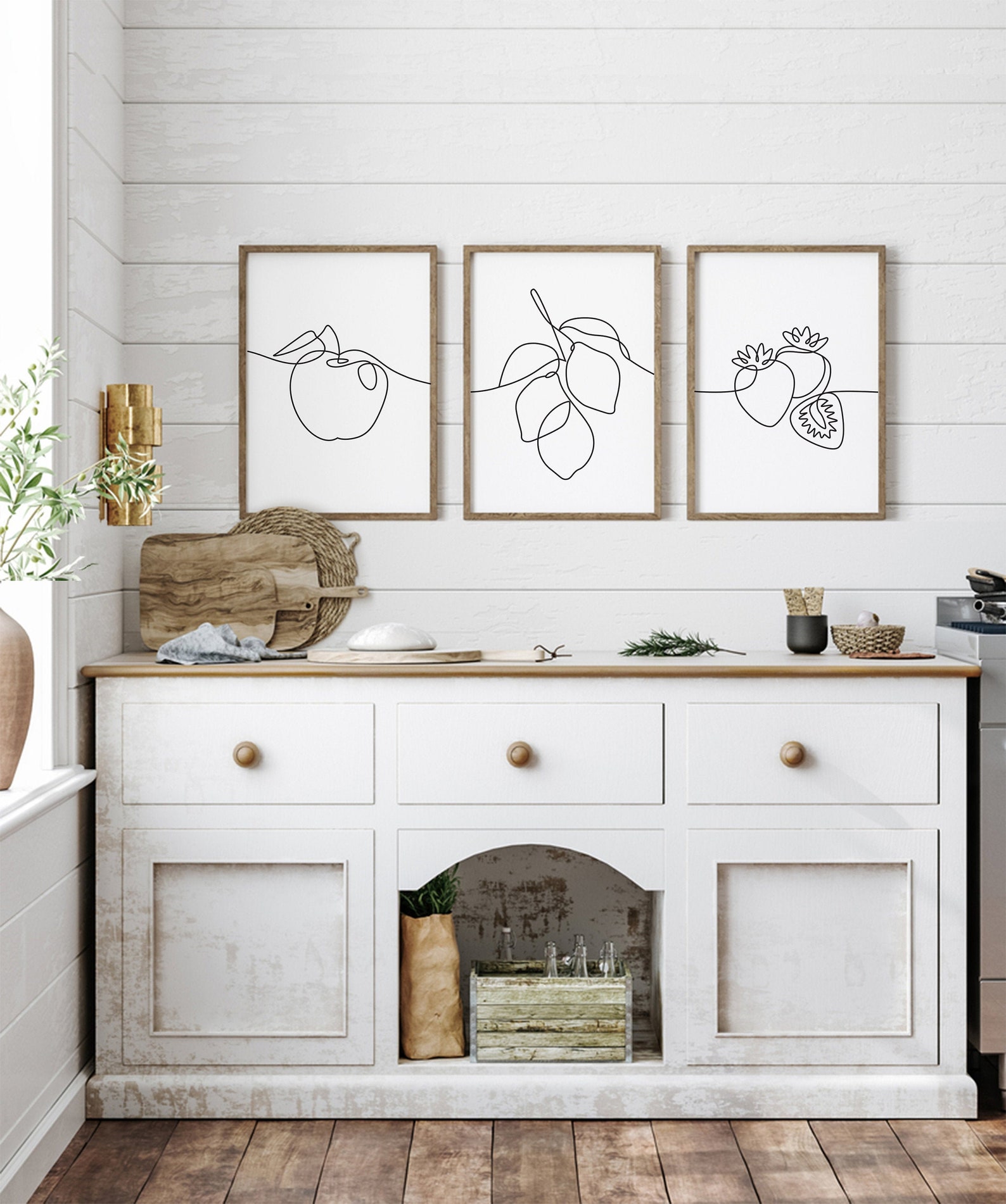 Line Art Kitchen Prints Set: Food & Fruit Wall Decor (digital Download ...