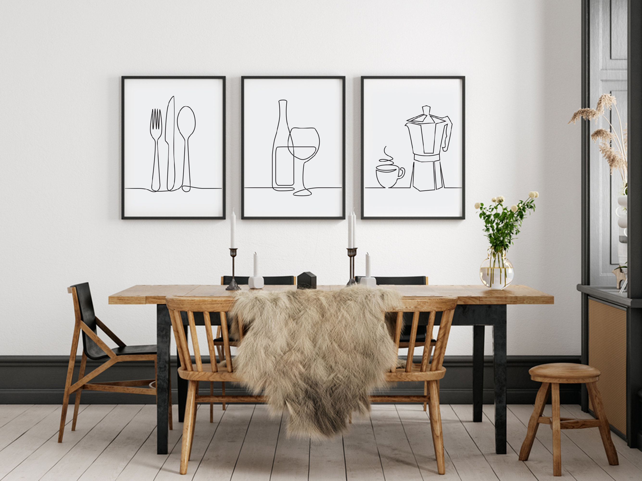 Line Drawing Kitchen Print Set: Food & Drink Wall Art (digital Download ...